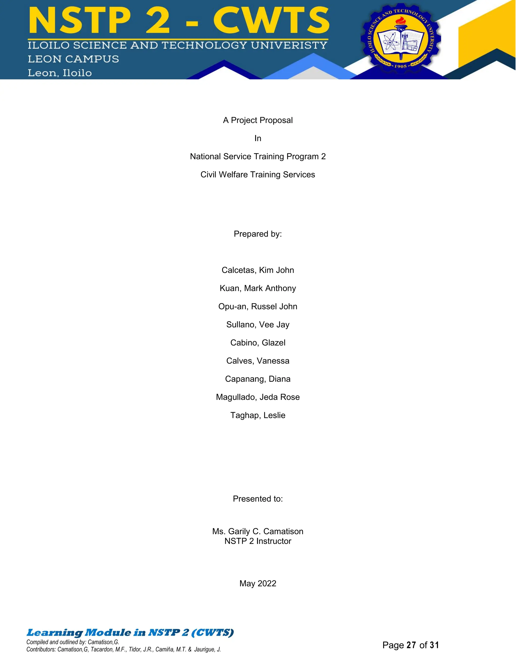 NSTP 2 CIVIC WELFARE TRAINING SERVICE MODULE | PDF