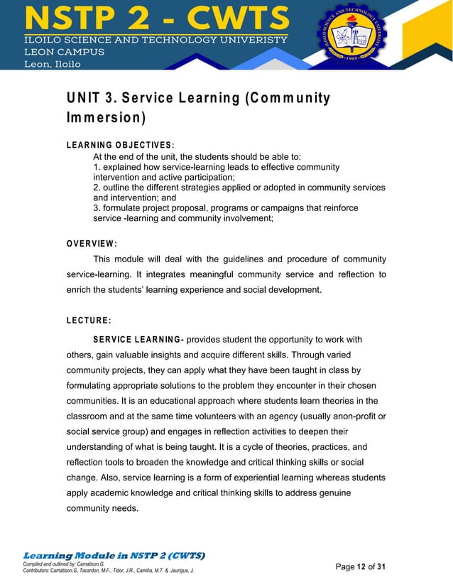 NSTP 2 CIVIC WELFARE TRAINING SERVICE MODULE | PDF