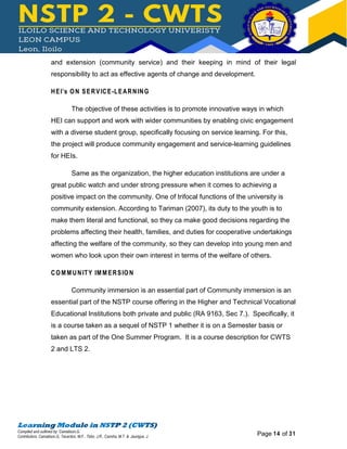 NSTP 2 CIVIC WELFARE TRAINING SERVICE MODULE | PDF