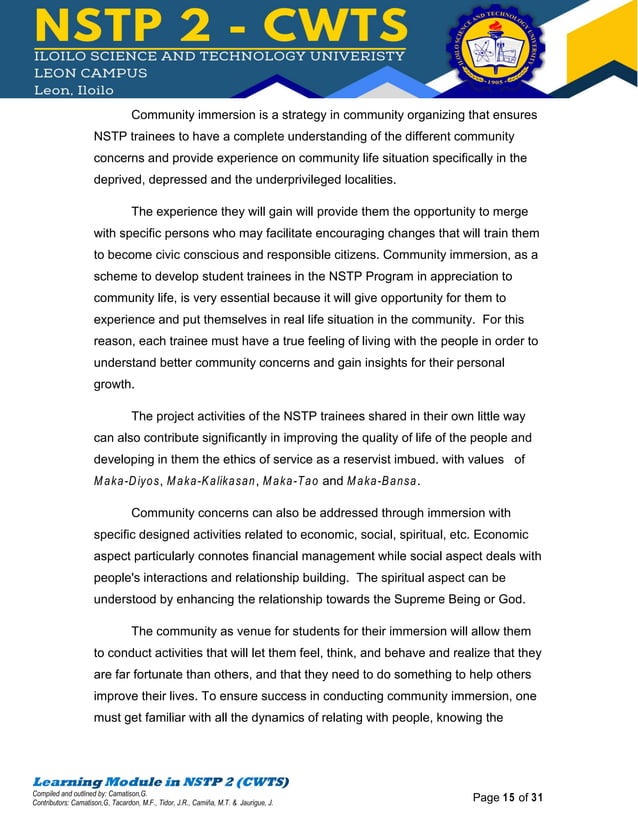 NSTP 2 CIVIC WELFARE TRAINING SERVICE MODULE | PDF