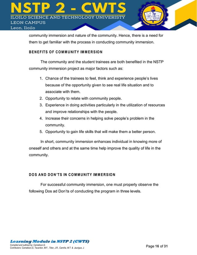 NSTP 2 CIVIC WELFARE TRAINING SERVICE MODULE | PDF