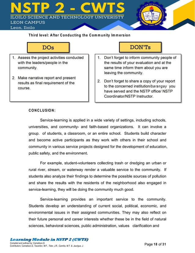 NSTP 2 CIVIC WELFARE TRAINING SERVICE MODULE | PDF