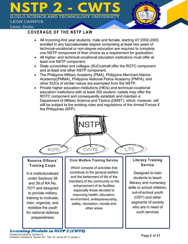 NSTP 2 CIVIC WELFARE TRAINING SERVICE MODULE | PDF