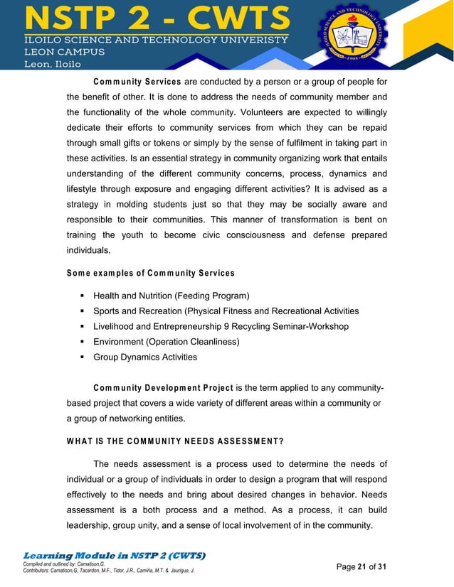 NSTP 2 CIVIC WELFARE TRAINING SERVICE MODULE | PDF