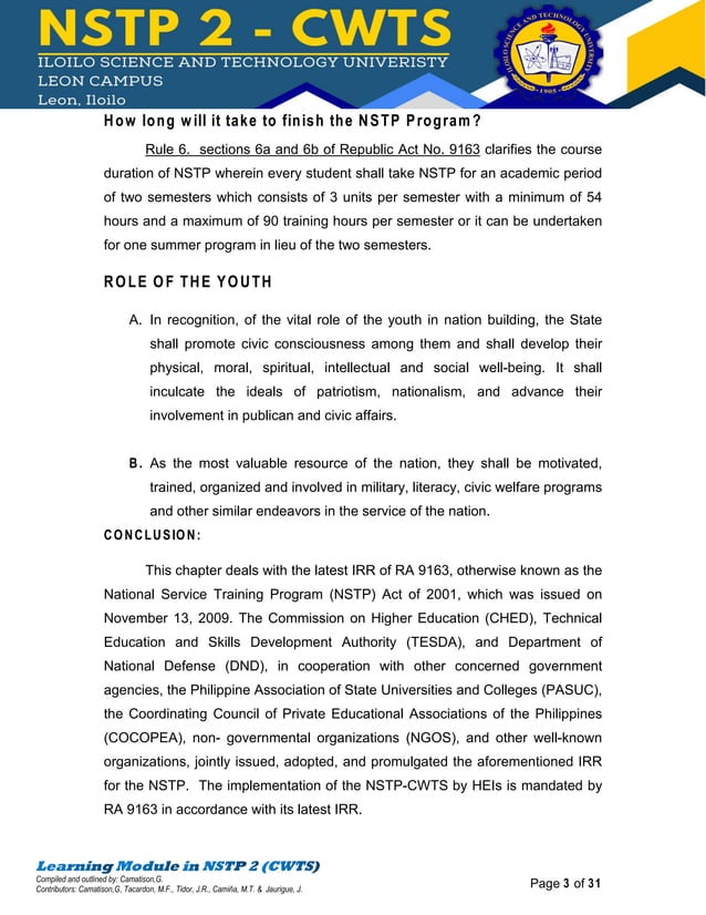 NSTP 2 CIVIC WELFARE TRAINING SERVICE MODULE | PDF