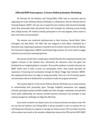 narrative report about guidance testing office | DOCX | College ...