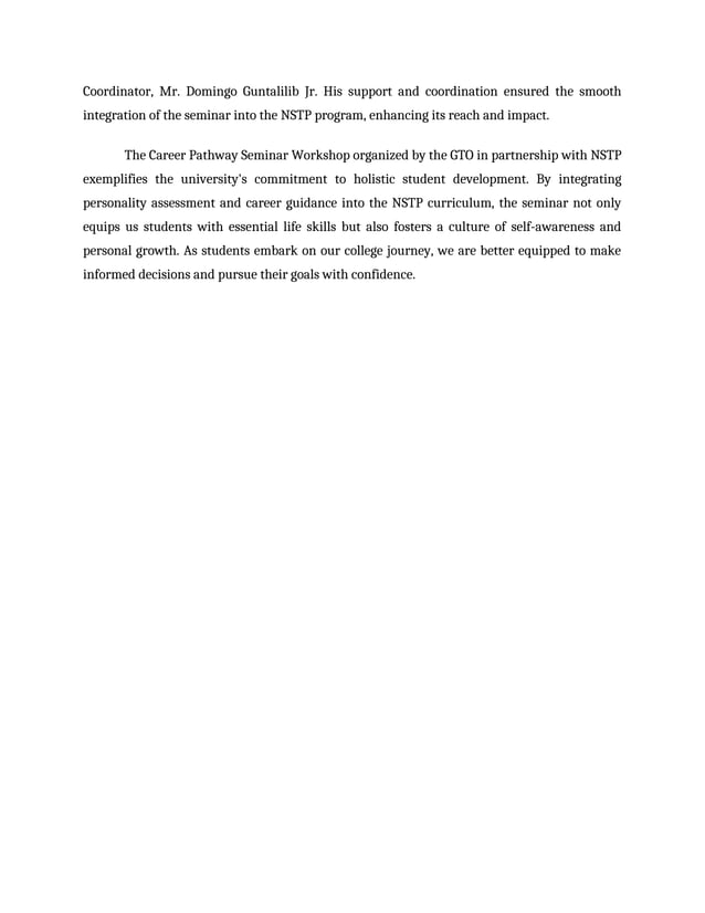 narrative report about guidance testing office | DOCX | College ...