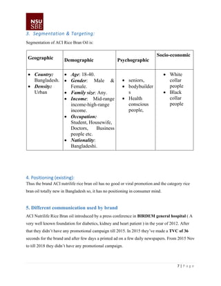 NSU MKT 337 final report, aci nutrilife rice bran oil | PDF