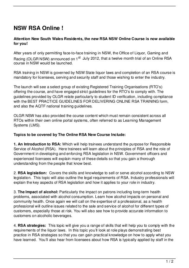 NSW RSA Online NSW RSA Online