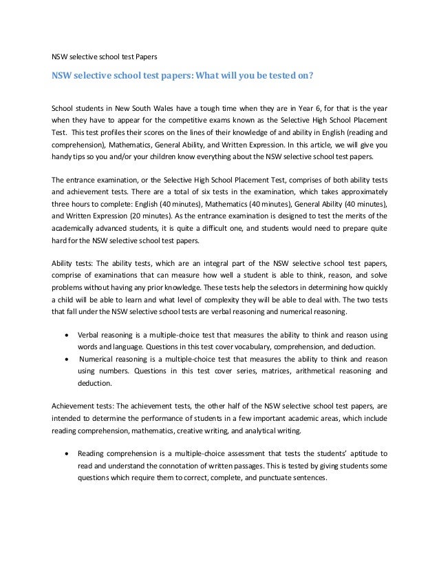 Nsw Selective School Test Papers Nsw Selective School Test Papers