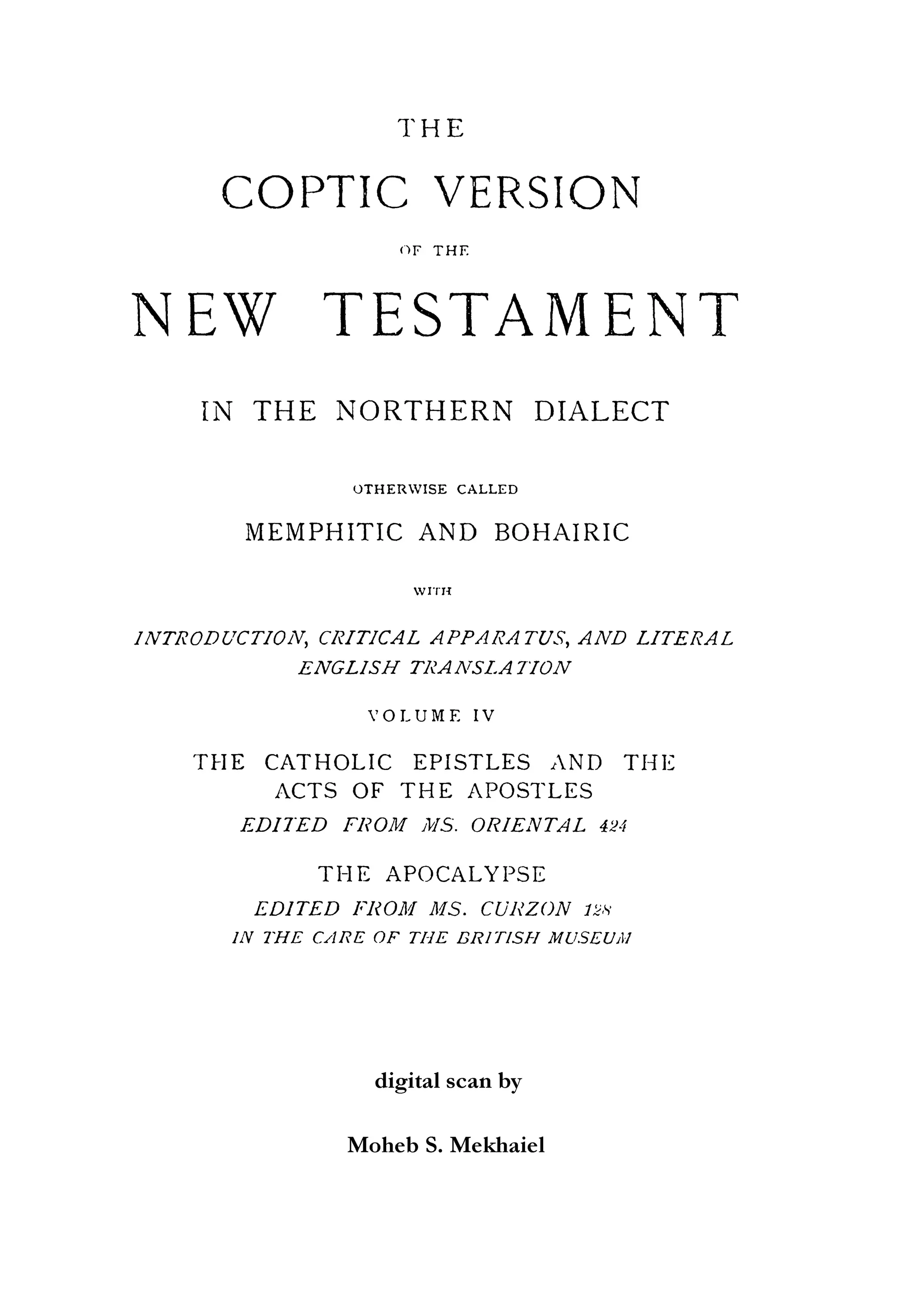 Coptic, Acts, Catholics, and Revelation, Ms. Oriental, and Ms. Curzon | PDF