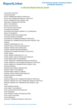 NTC Thermistors: World Markets, Technologies | PDF
