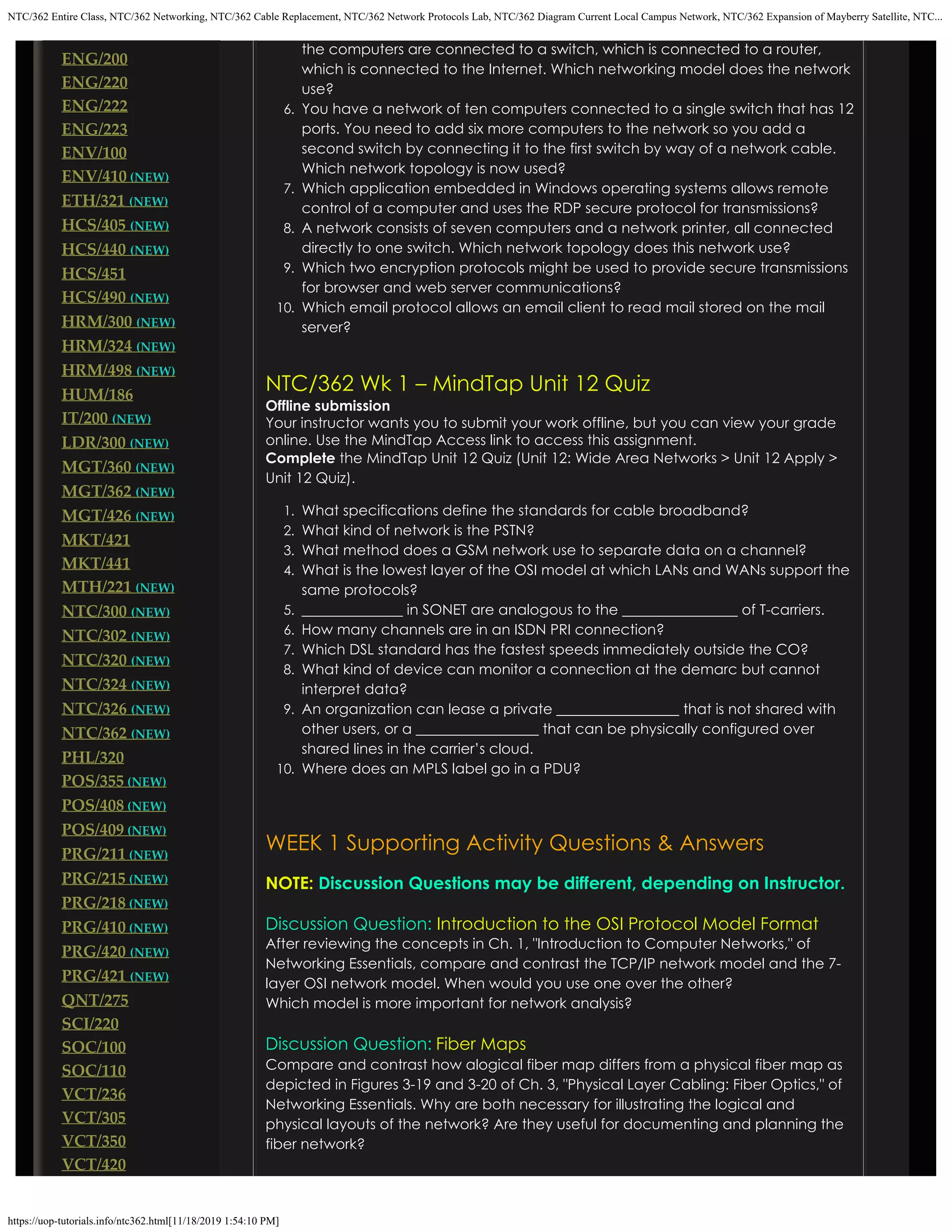 NTC/362 ENTIRE CLASS UOP TUTORIALS | PDF