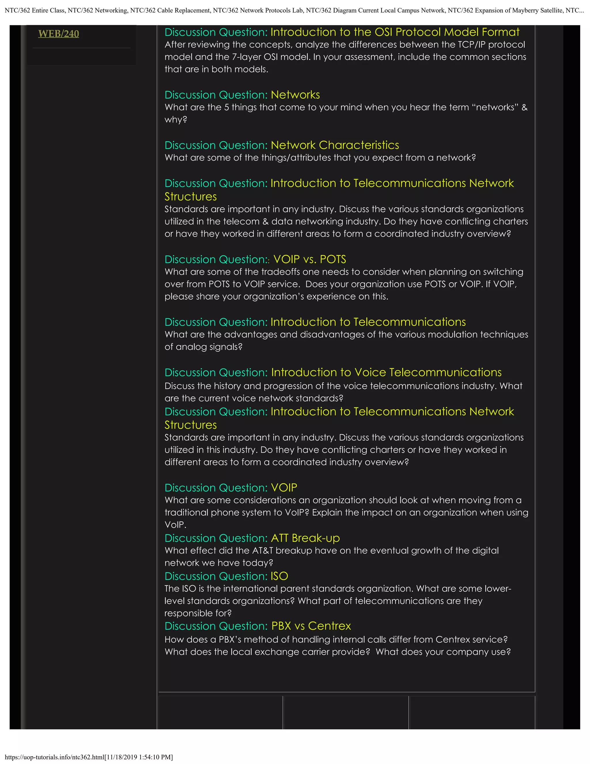 NTC/362 ENTIRE CLASS UOP TUTORIALS | PDF