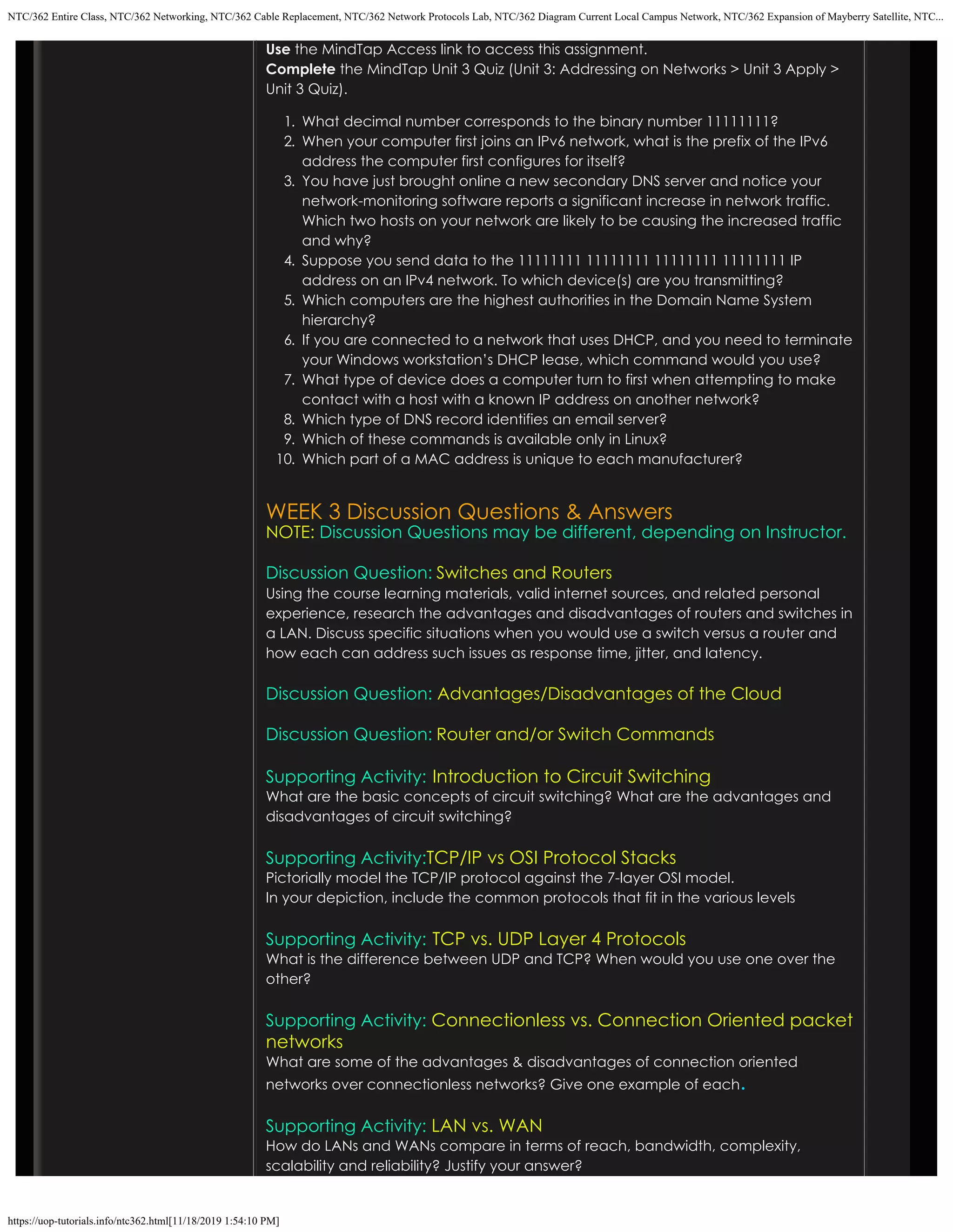 NTC/362 ENTIRE CLASS UOP TUTORIALS | PDF