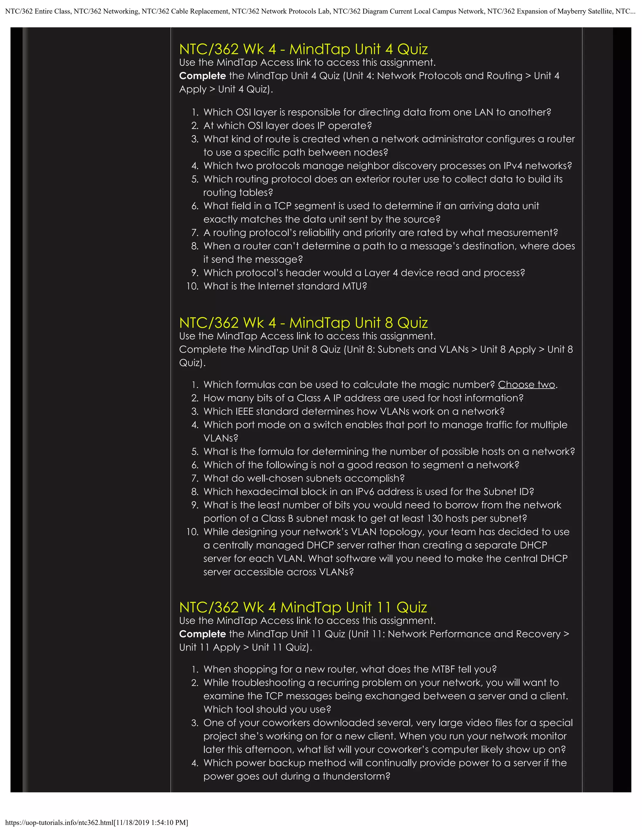 NTC/362 ENTIRE CLASS UOP TUTORIALS | PDF