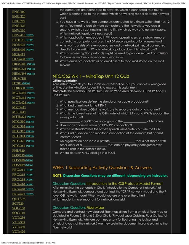 NTC/362 ENTIRE CLASS UOP TUTORIALS | PDF