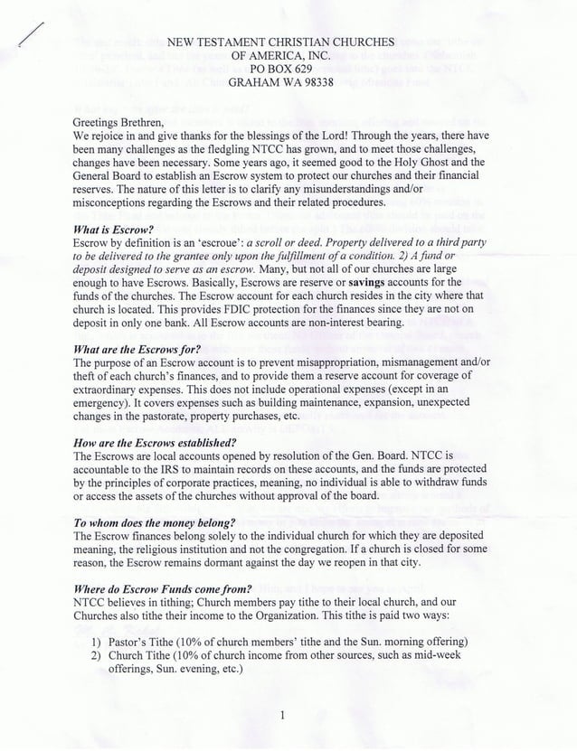 Ntcc Escrow Explanation | PDF