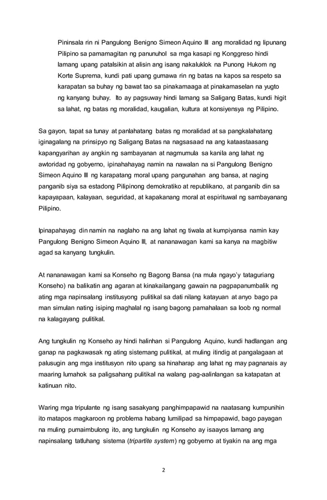 Lipa Declaration (Tagalog Translation) | PDF
