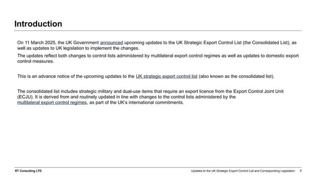 Updates to the UK strategic export control list (March 2025) | PPTX
