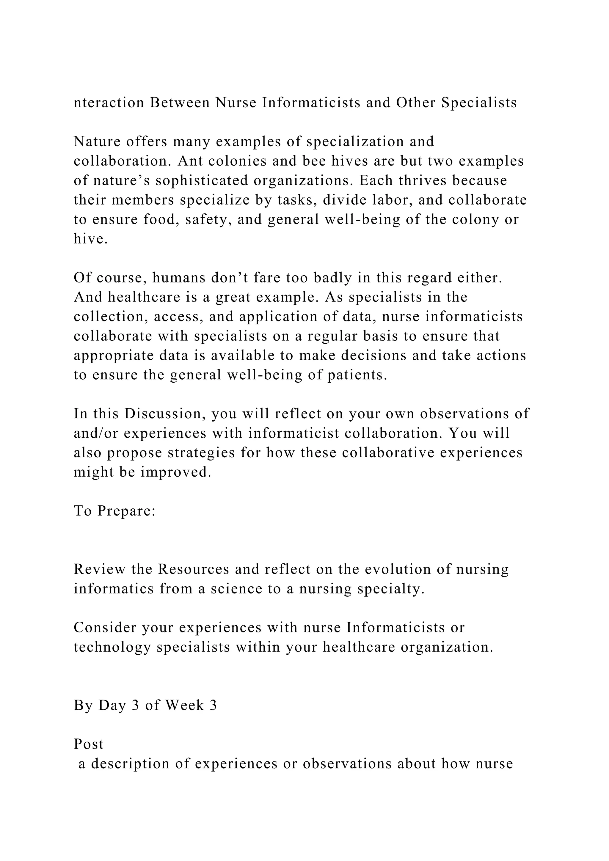 nteraction Between Nurse Informaticists and Other SpecialistsNat.docx