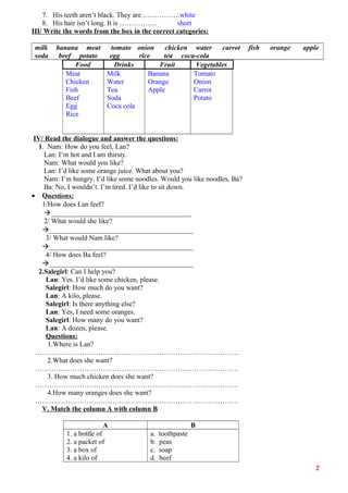 N thi giữa hkii tiếng anh lớp 6 | PDF