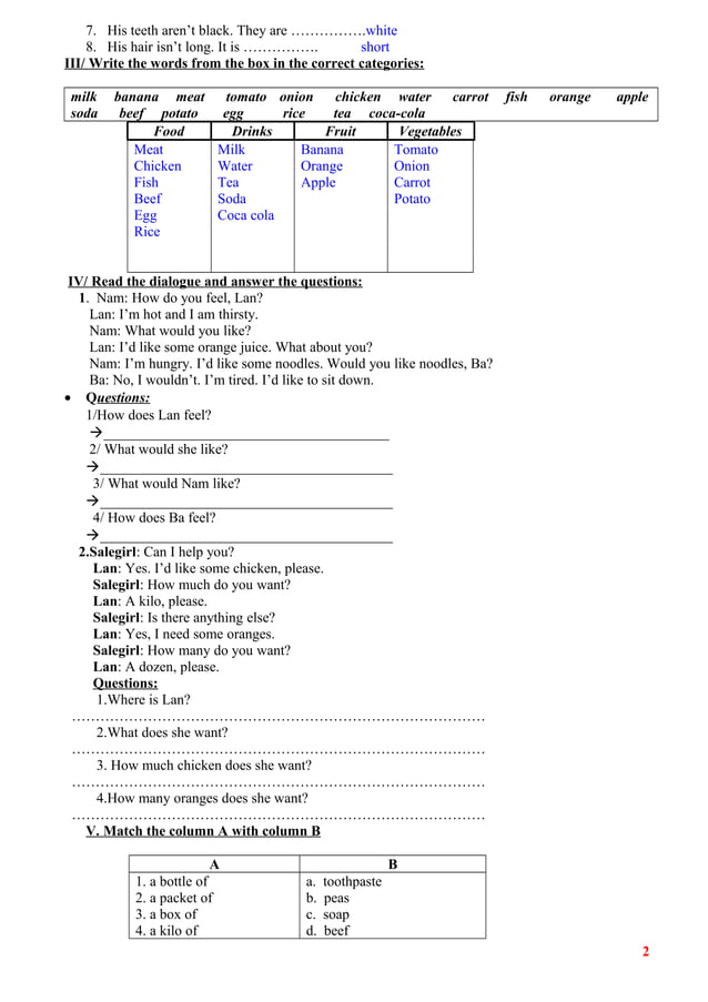 N thi giữa hkii tiếng anh lớp 6 | PDF