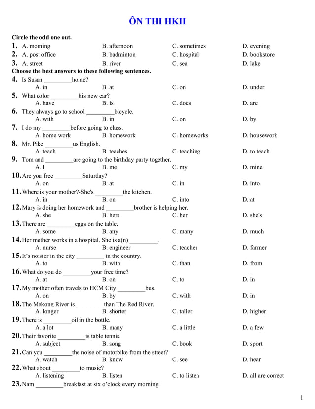 N thi hk ii tiếng anh lớp 6 | PDF