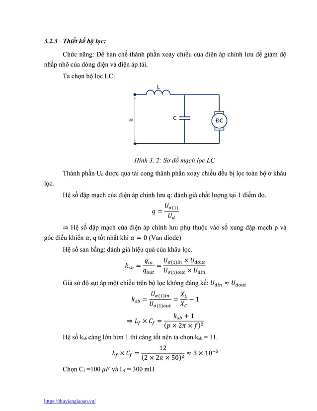 Đồ án Thiết kế bộ chỉnh lưu hình cầu 1 pha kép để điều khiển tốc độ động cơ điện 1 chiều kích từ ...