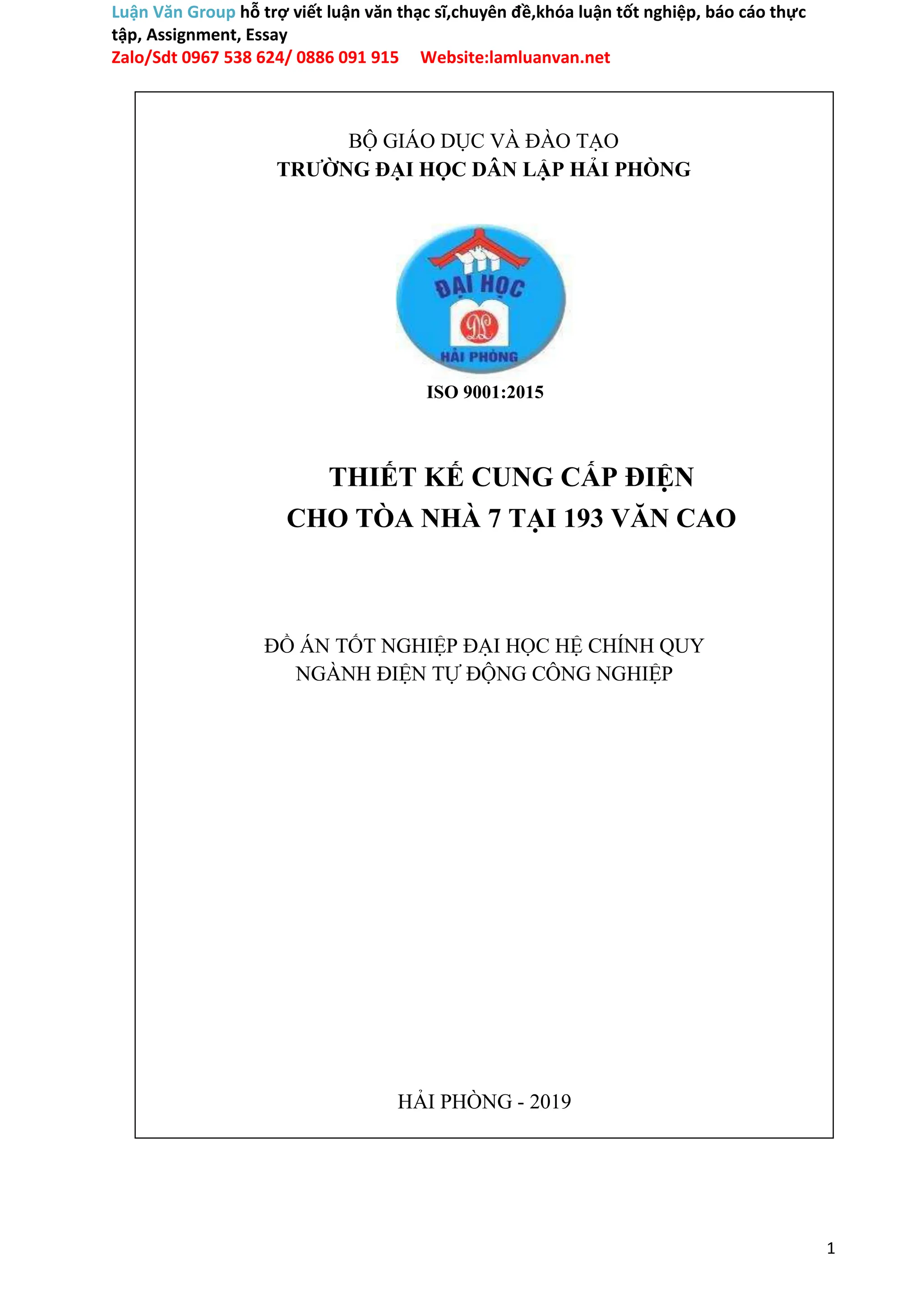 Đồ án Thiết kế cung cấp điện cho tòa nhà 7 tầng tại 193 Văn Cao | DOC