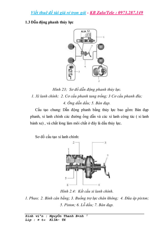 Đồ án Thiết kế hệ thống phanh chính xe con, 9 điểm.doc