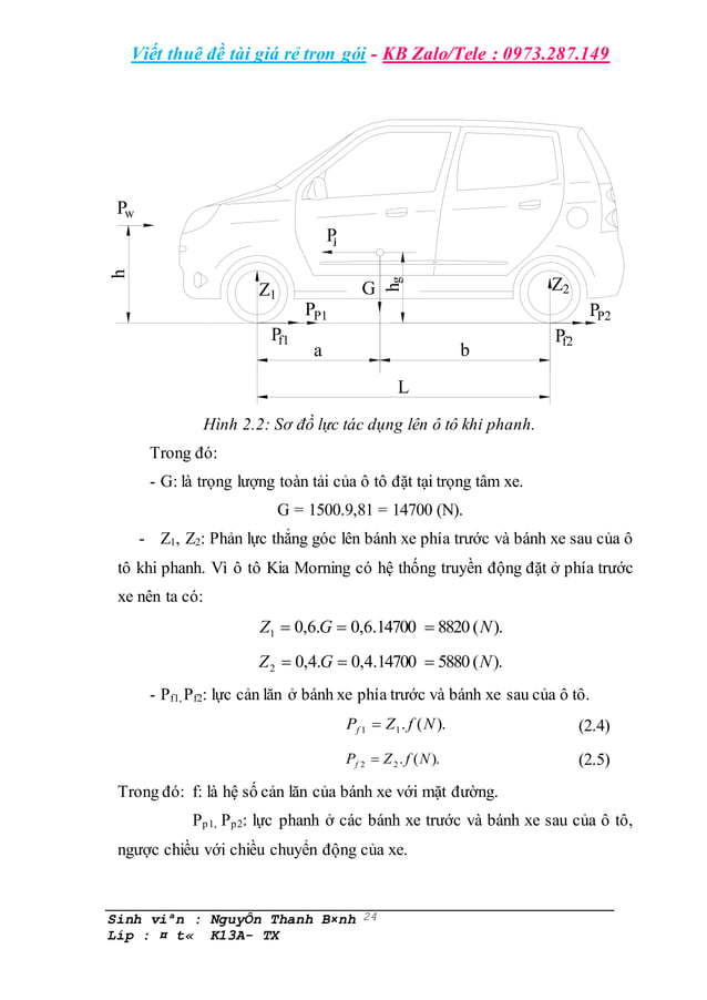Đồ án Thiết kế hệ thống phanh chính xe con, 9 điểm.doc