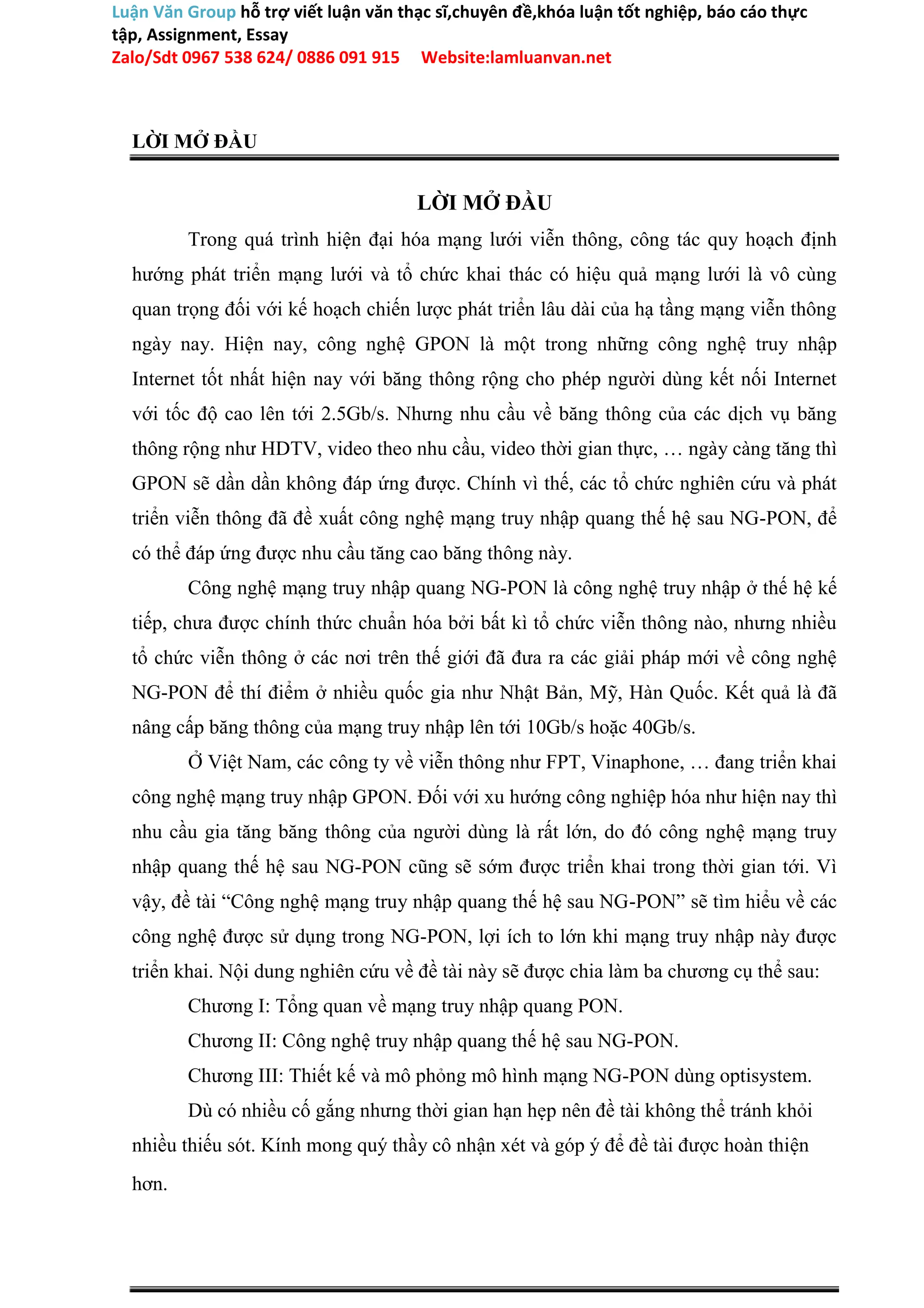 Đồ án Thiết kế và mô phỏng mô hình mạng NG-PON dùng optisystem | DOC