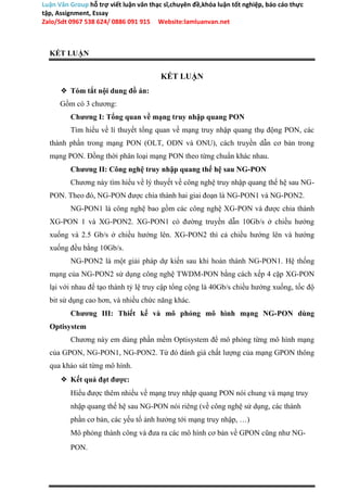 Đồ án Thiết kế và mô phỏng mô hình mạng NG-PON dùng optisystem | DOC