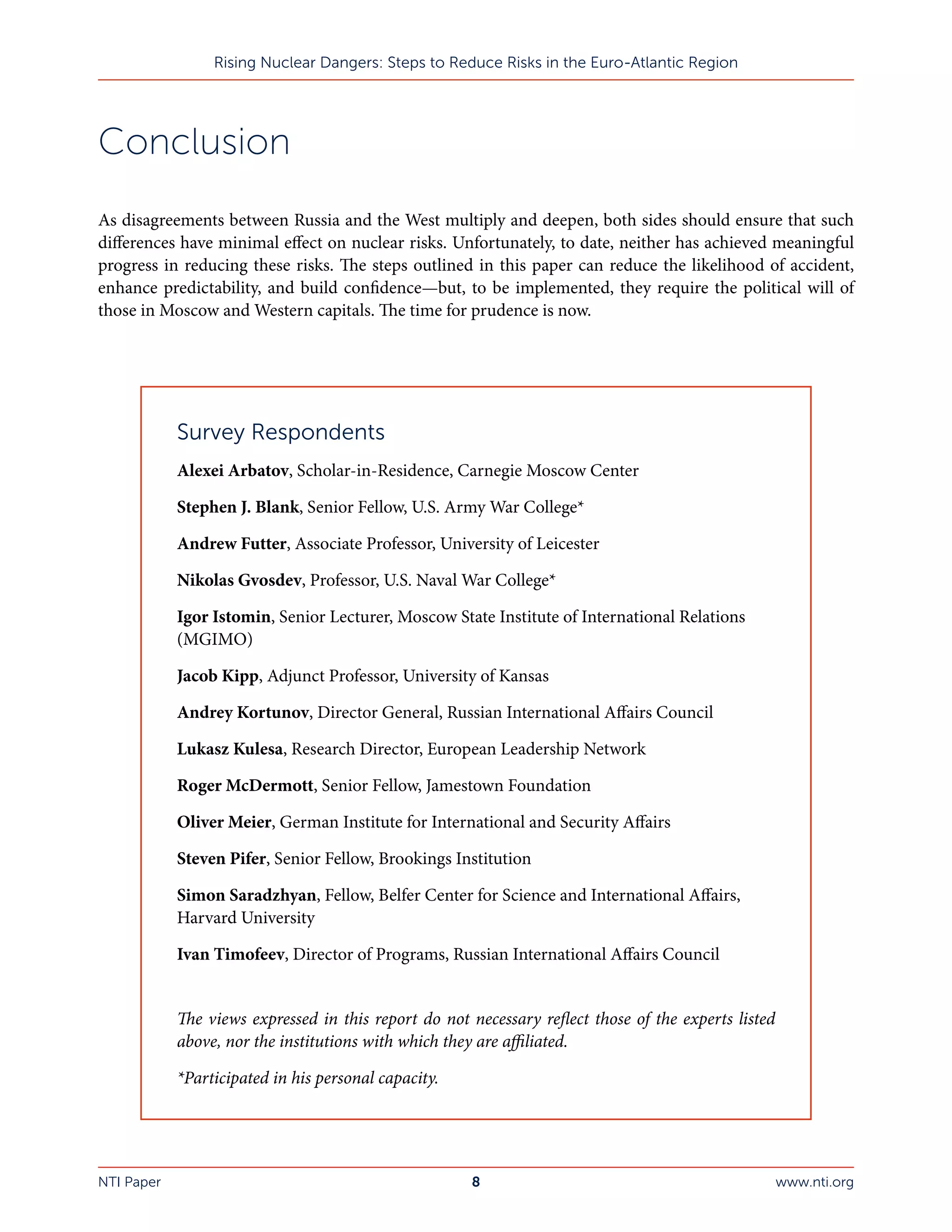 Rising Nuclear Dangers: Steps to Reduce Risks in the Euro-Atlantic ...