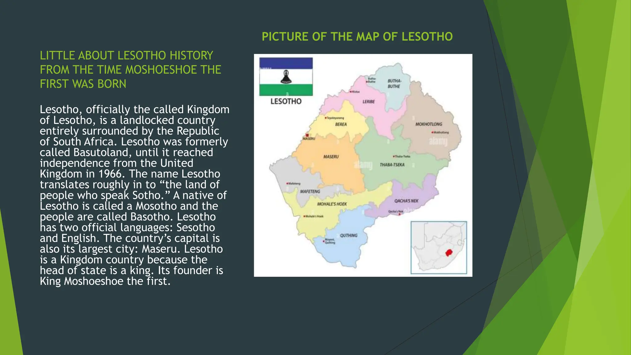 LITTLE ABOUT LESOTHO FROM THE TIME MOSHOESHOE THE FIRST WAS BORN | PPTX