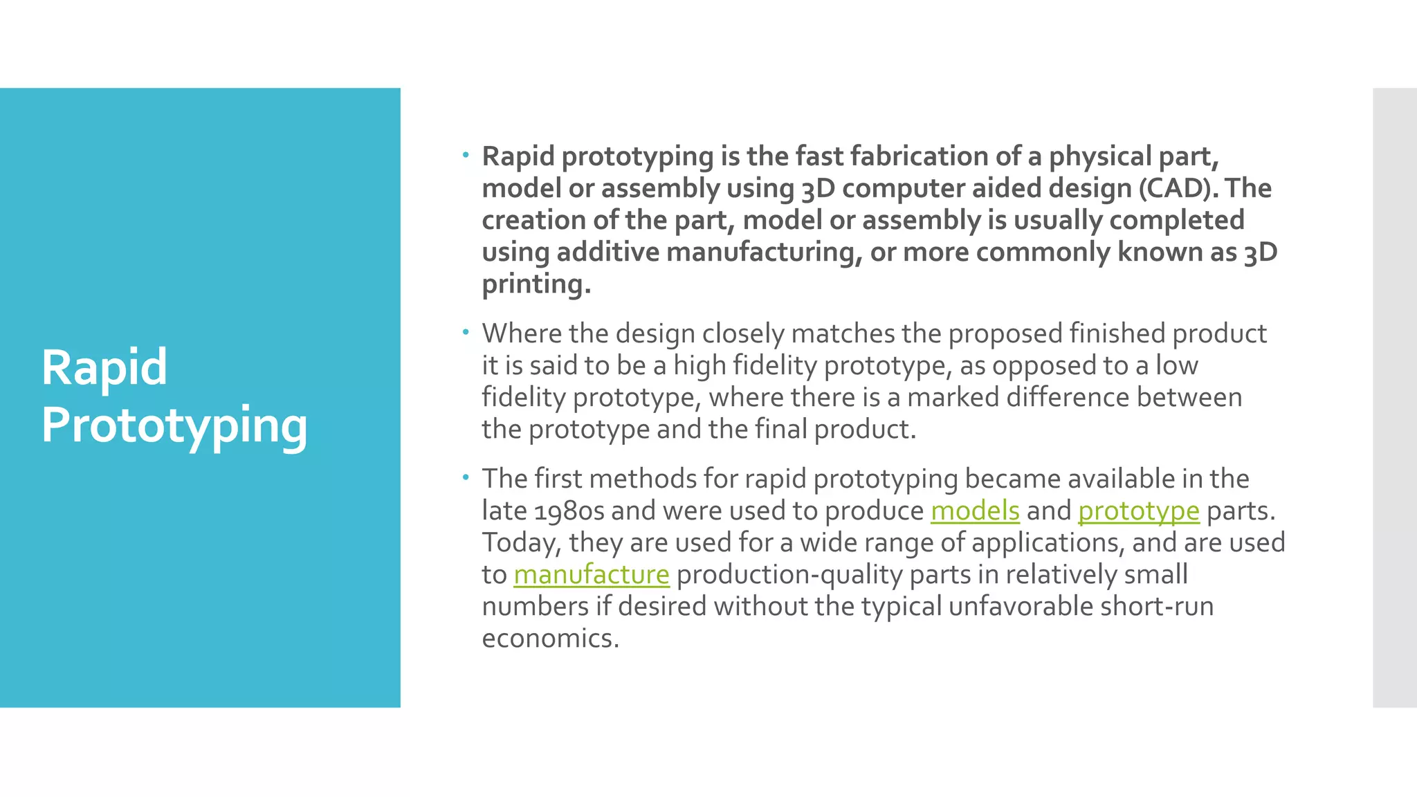 Rapid Prototyping- Non-Traditional Manufacturing Processes | PPTX