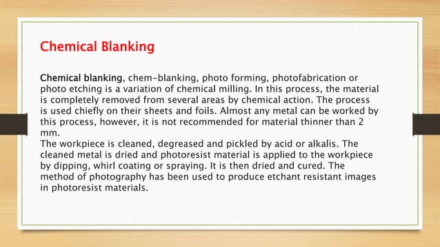 NTM: Chemical Machining | PPTX