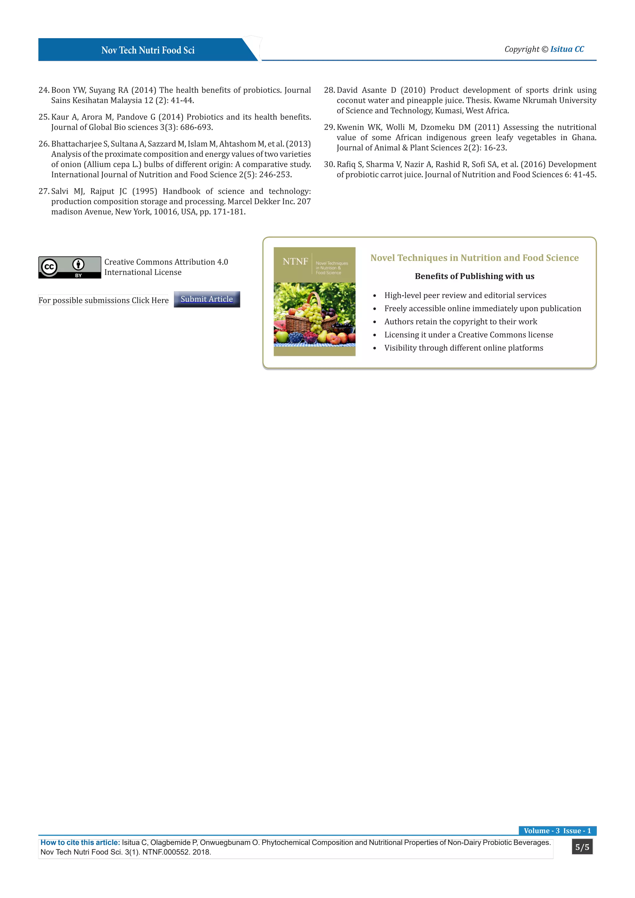 Phytochemical Composition and Nutritional Properties of Non-Diary Probiotic Beverages-Crimson ...