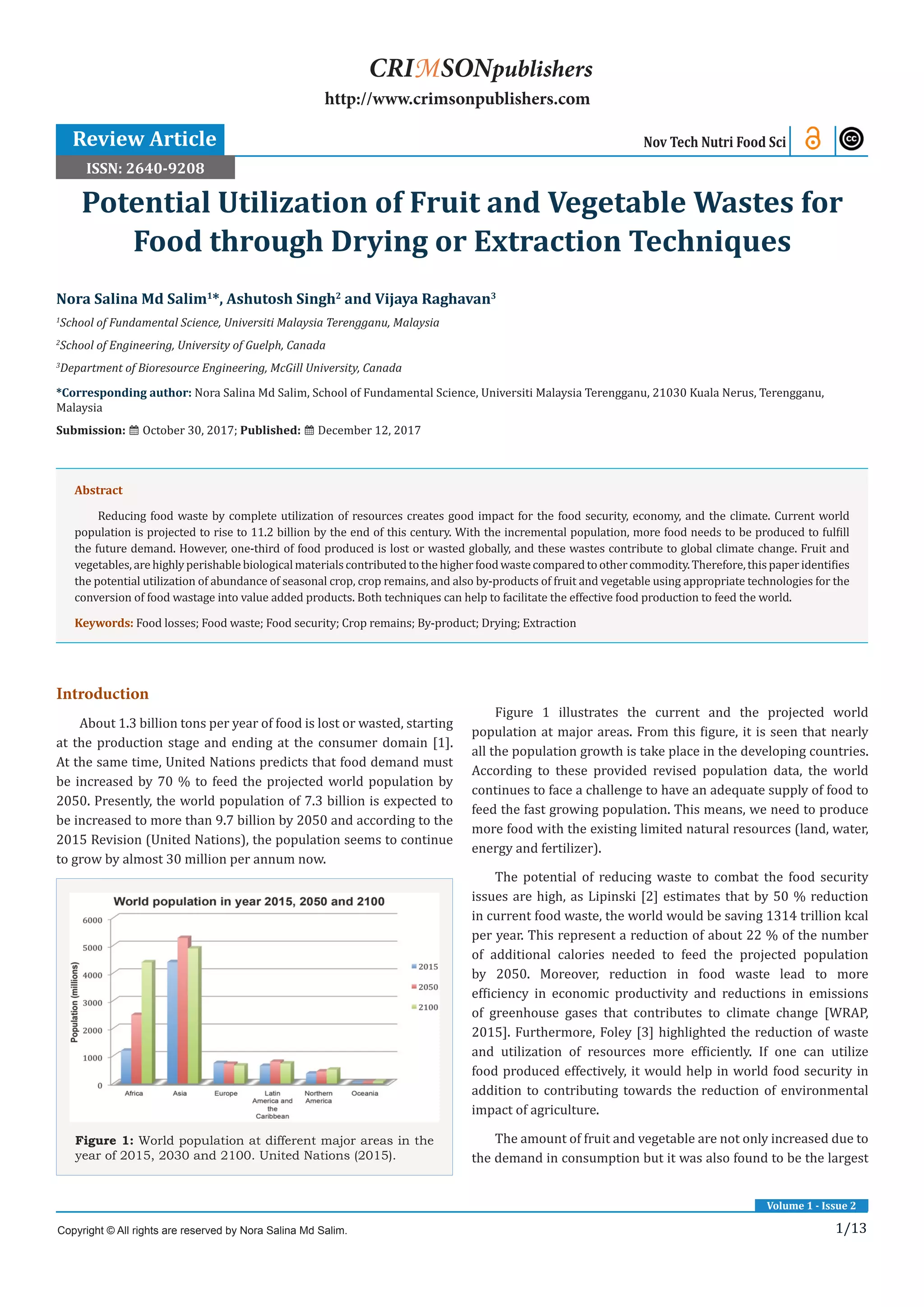 Potential Utilization of Fruit and Vegetable Wastes for Food through ...