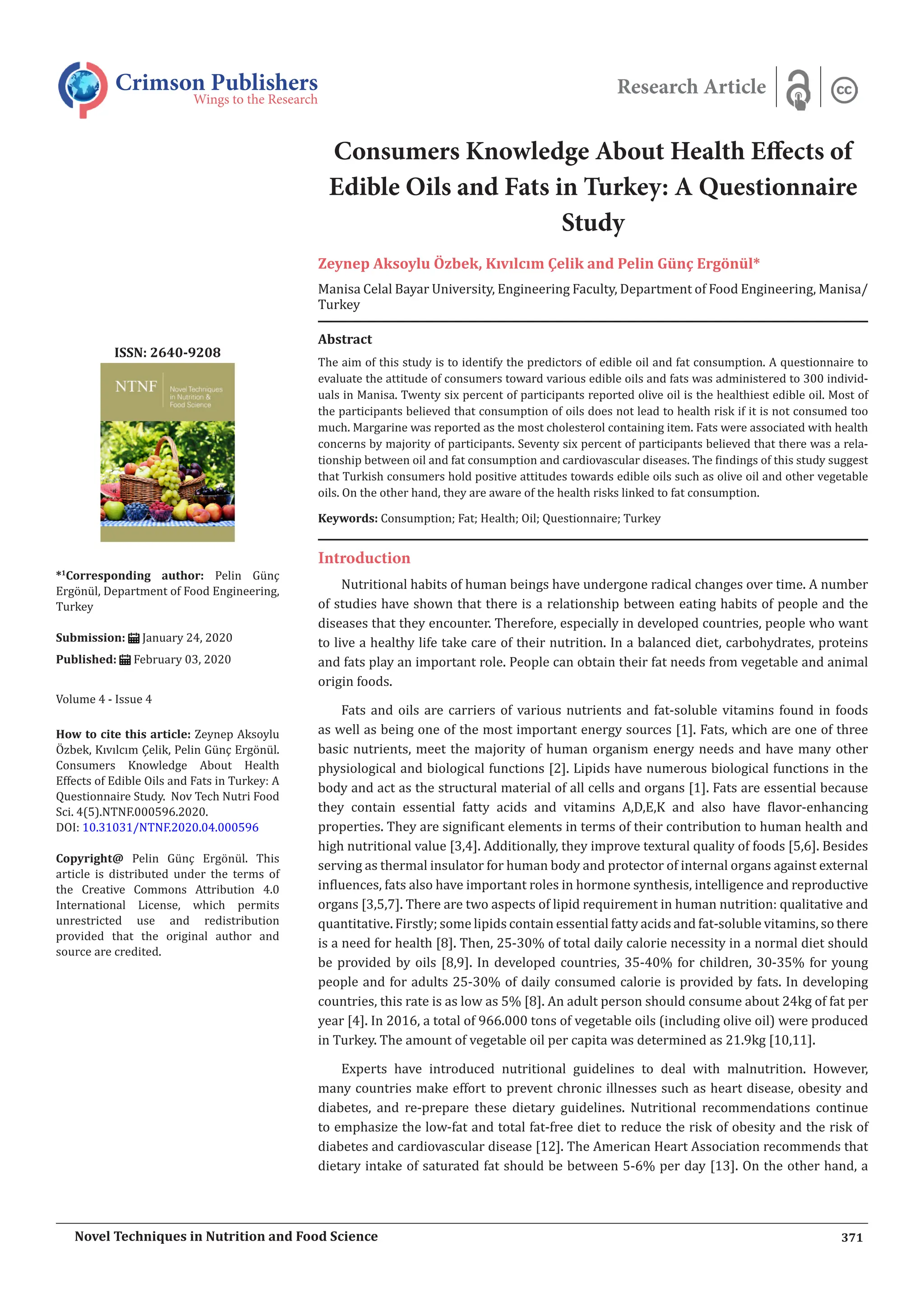 Consumers Knowledge About Health Effects of Edible Oils and Fats in ...
