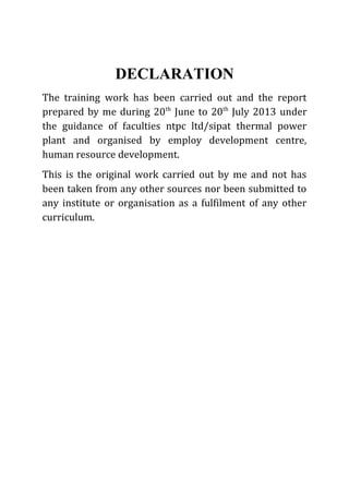 Ntpc vocational training project report sipat | DOC