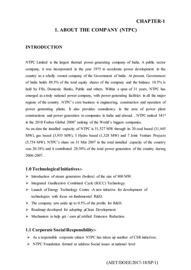 Ntpc KAHALGAON REPORT FILE | DOCX | Power and Energy Industry | Industries