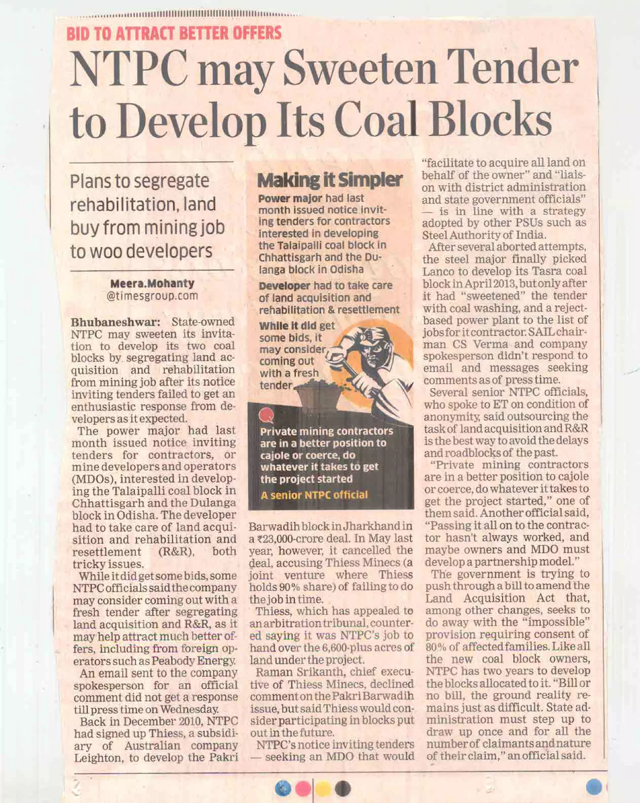 NTPC may sweeten tender to develop its coal blocks | PDF