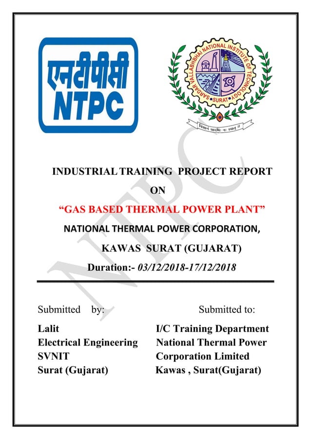 Internship report of NTPC kawas ,summer internship report of ntpc | PDF | Gas and Electric ...