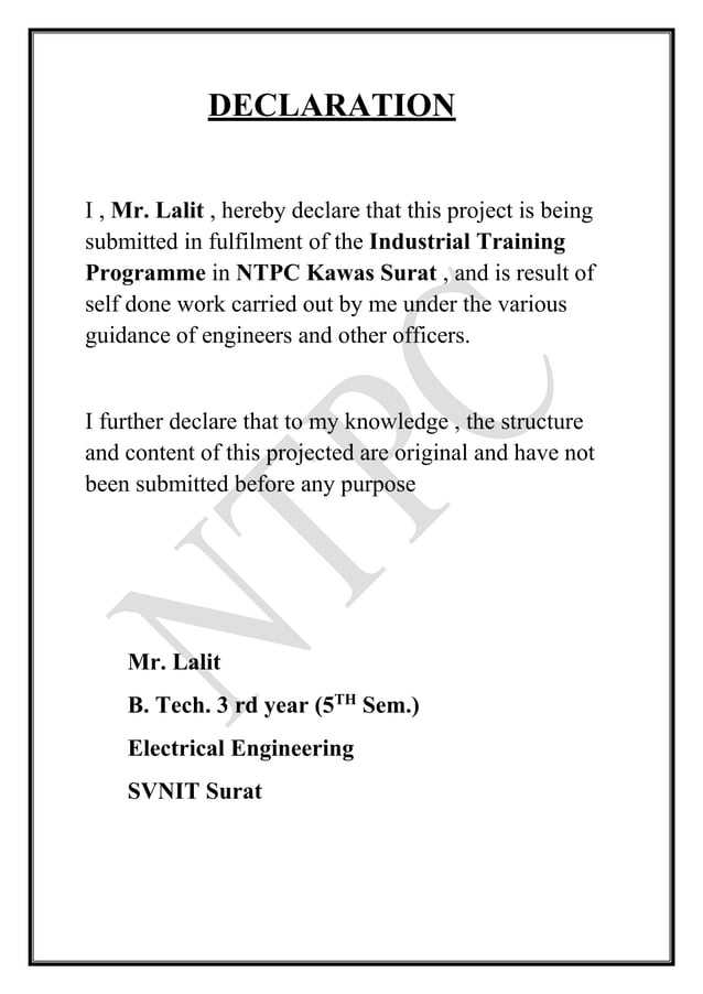 Internship report of NTPC kawas ,summer internship report of ntpc | PDF | Gas and Electric ...