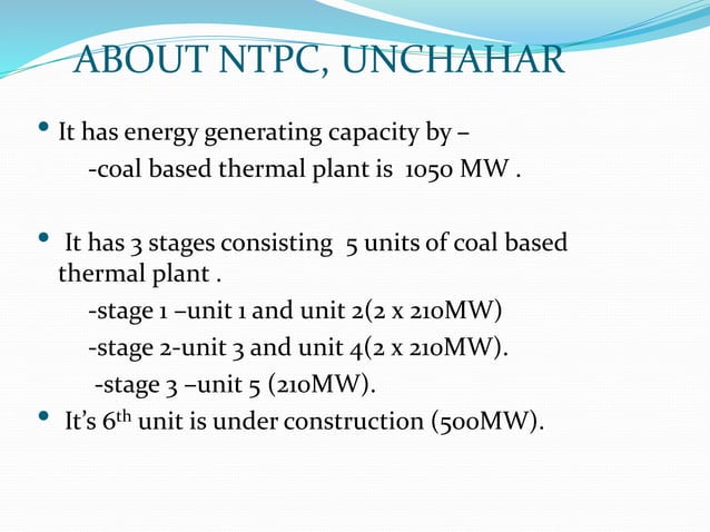 Ntpc unchahar summer or vocational training ppt | PPTX | Physics | Science