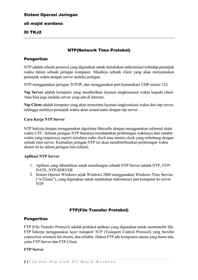 Materi FTP(File Transfer Protokol) dan NTP(Network Transfer Protokol) | DOCX