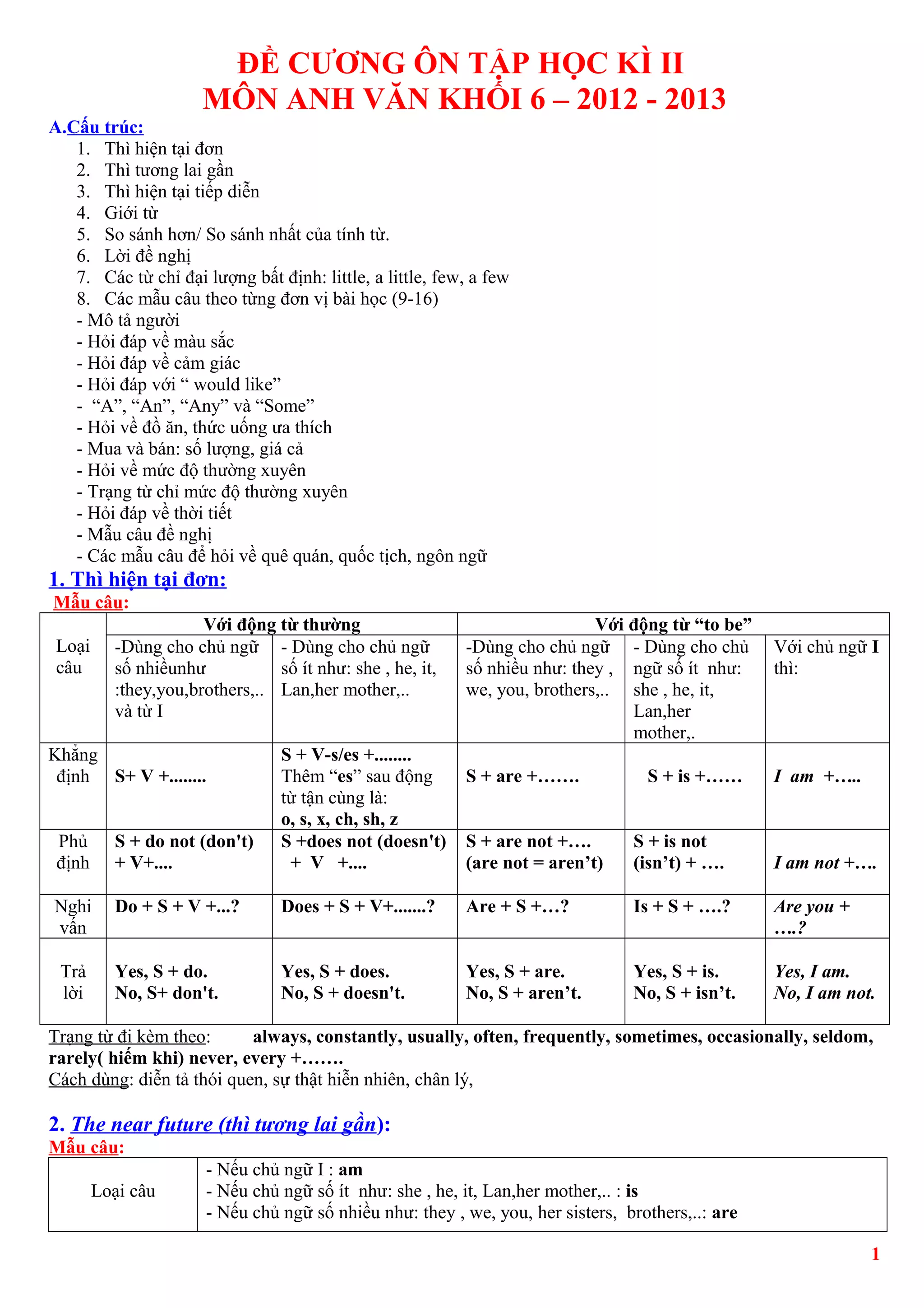 N tập hkii tiếng anh lớp 6 (with key) | PDF