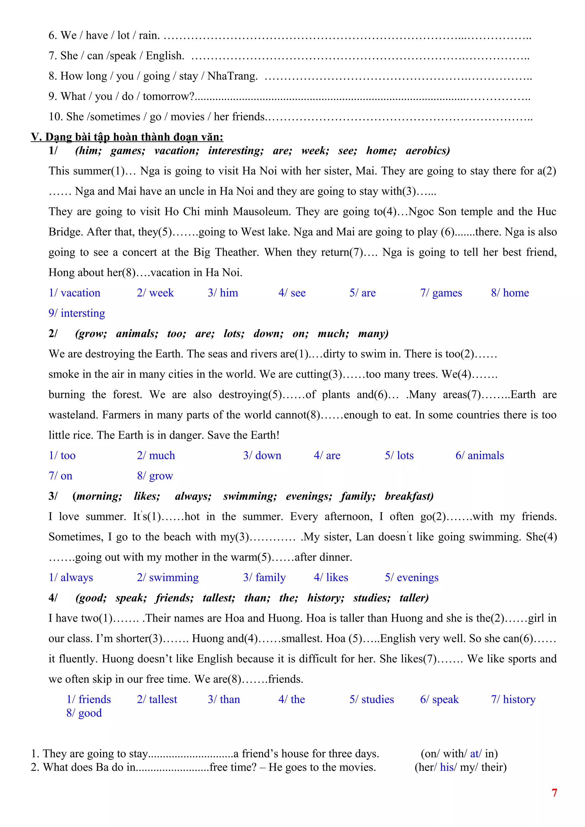 N tập hkii tiếng anh lớp 6 (with key) | PDF